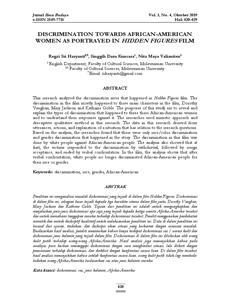 Discrimination Portrayed in Hidden Figures | PDF | Hidden Figures ...