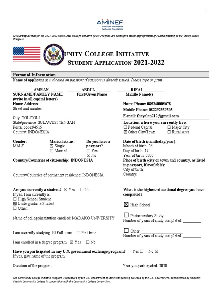 CCI Program AY 2021 2022 Application Form AFrev 3xi20 | PDF | Goal ...