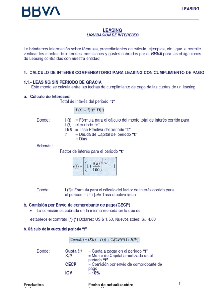 Formulas Liquidacion Intereses Creditos Leasing | PDF | Arrendamiento ...