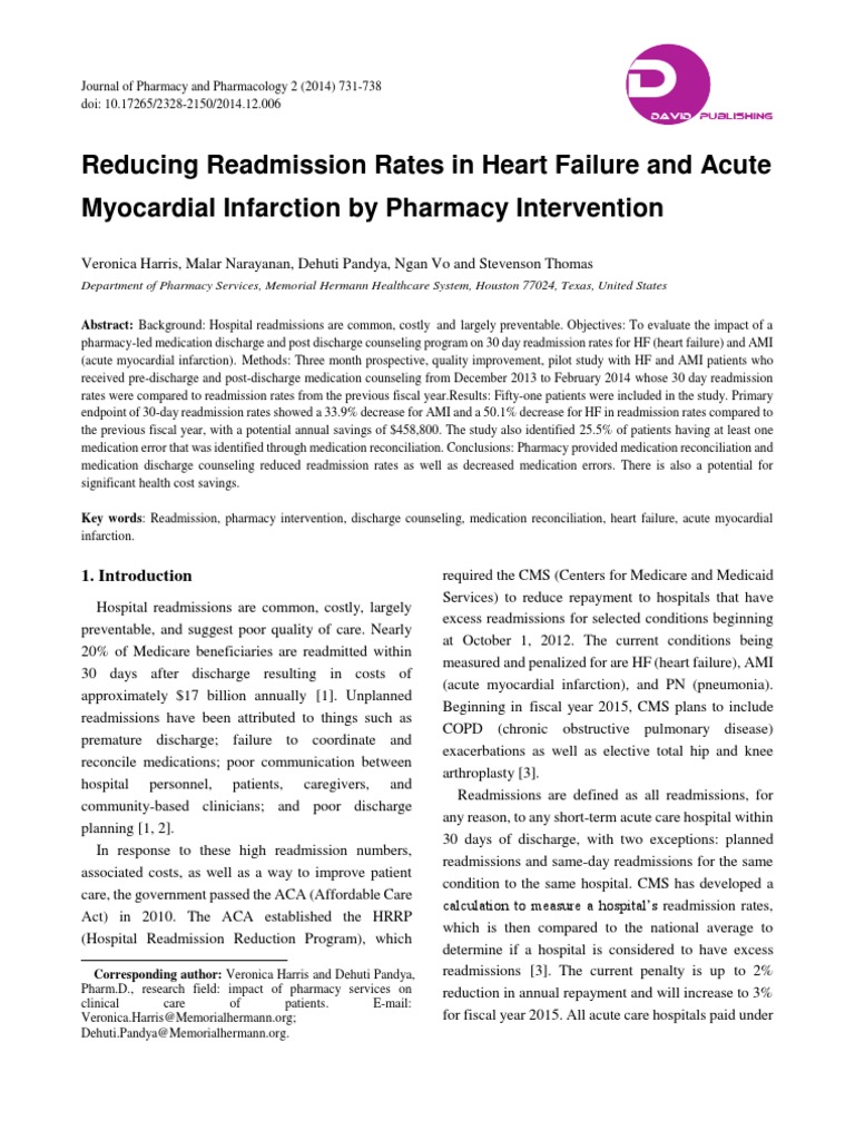Reducing Readmission Rates in Heart Failure and Acute Myocardial ...