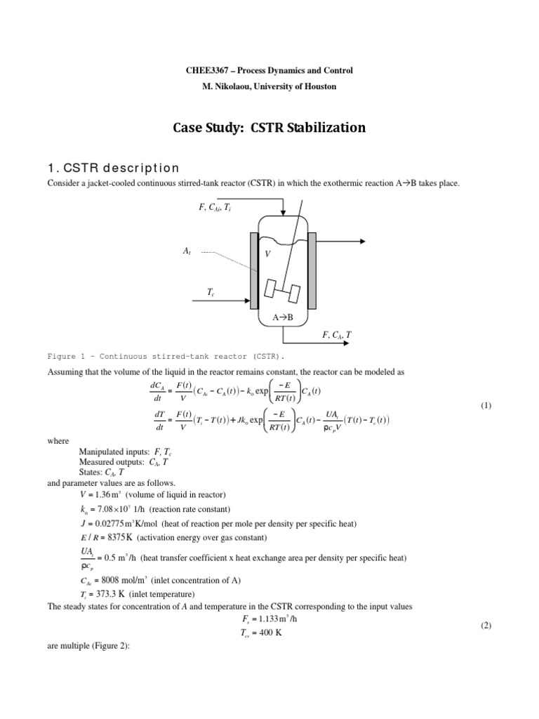 Case Study: CSTR Stabilization | PDF | Chemical Reactor | Systems Theory
