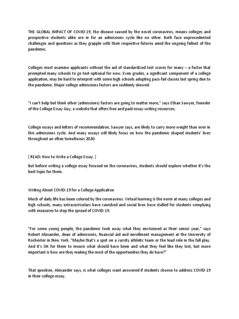 Essay About Pandemic 7 Pdf University And College Admission