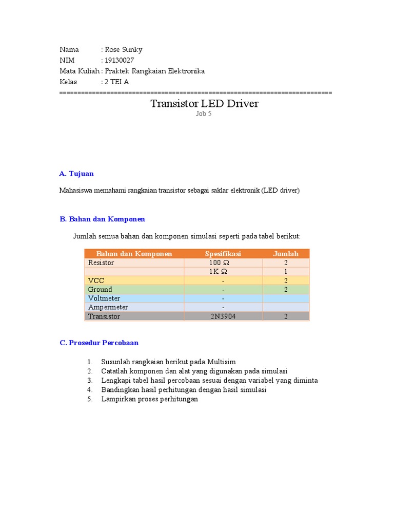 Transistor LED Driver: Praktek dan Analisis | PDF