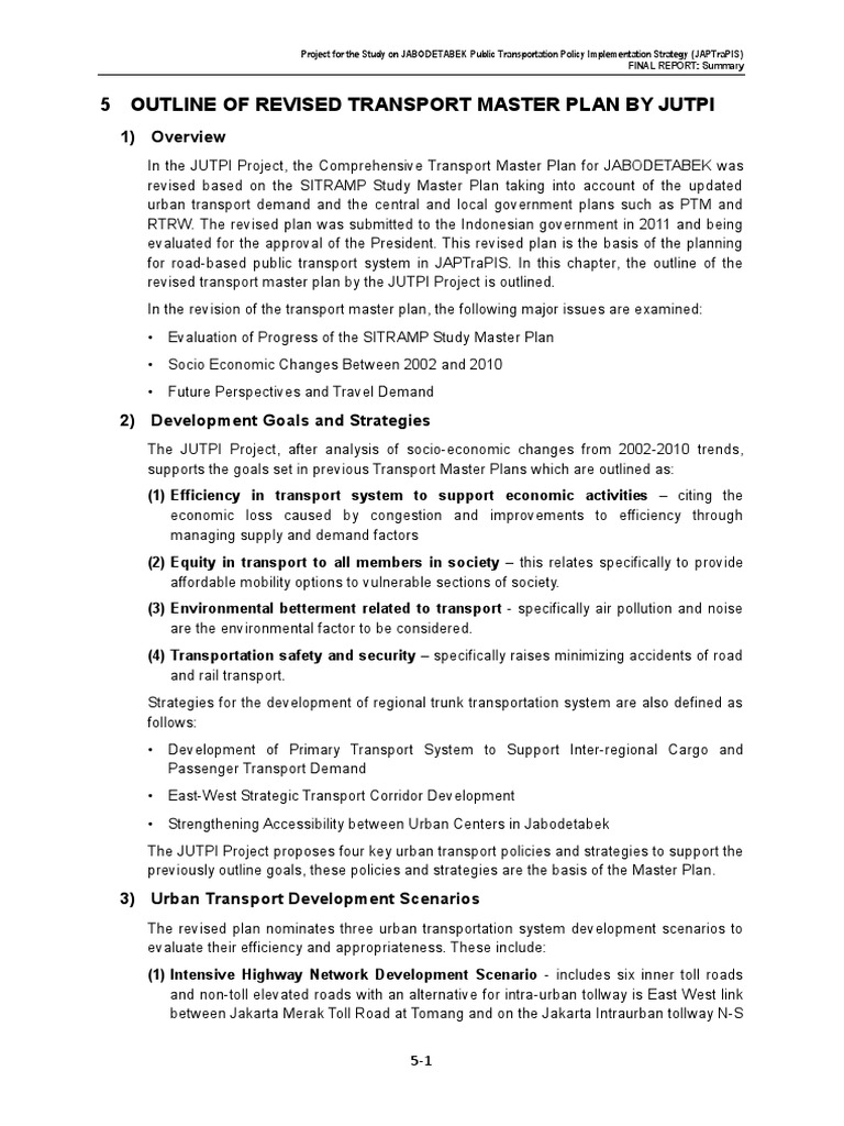 JUTPI Revised Transport Master Plan Summary | PDF | Land Transport ...