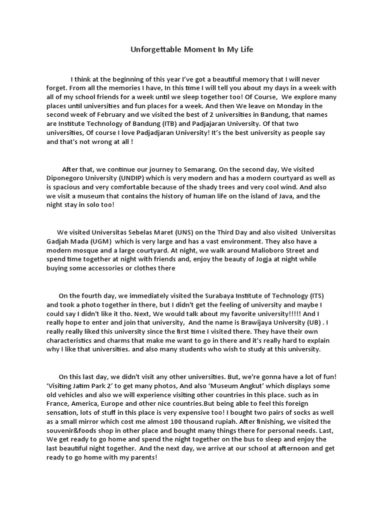 Unforgettable Moment in My Life | PDF