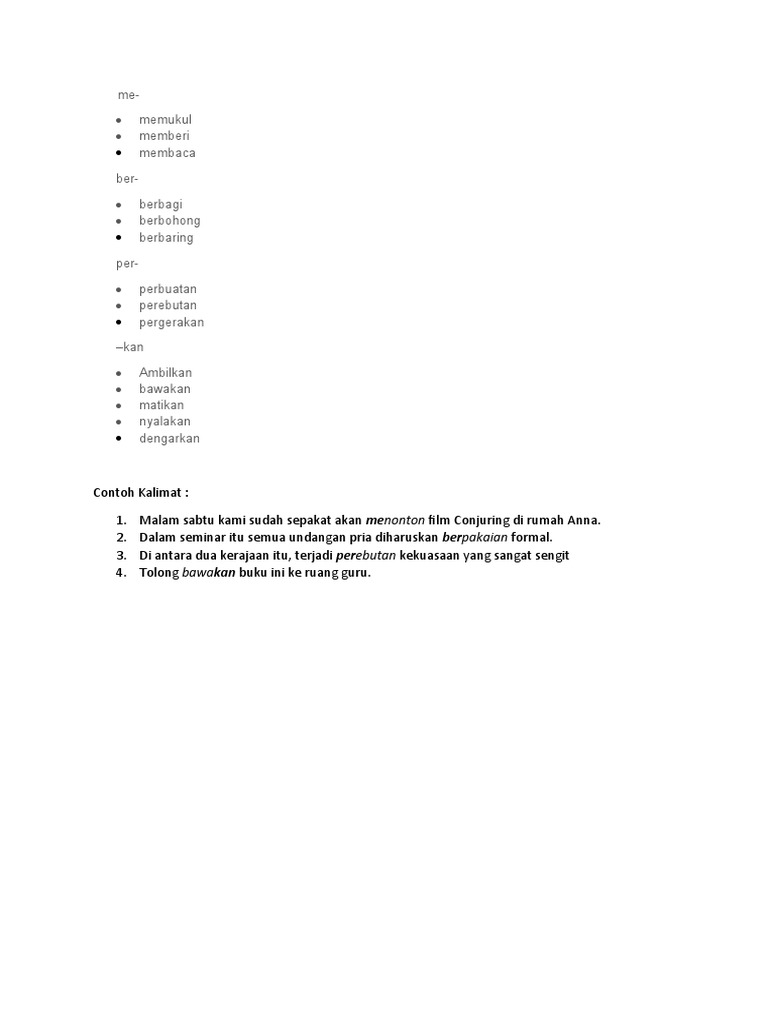 Imbuhan Me-, Ber-, Per-, Kan - Beserta Contohnya | PDF