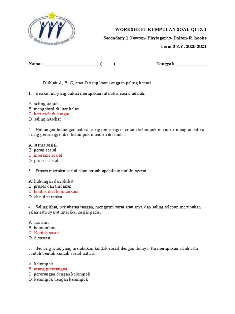 Worksheet Kumpulan Soal Quiz 1 | PDF