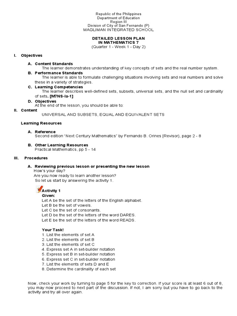 Math 7 Module Week1 | PDF | Set (Mathematics) | Mathematical Concepts
