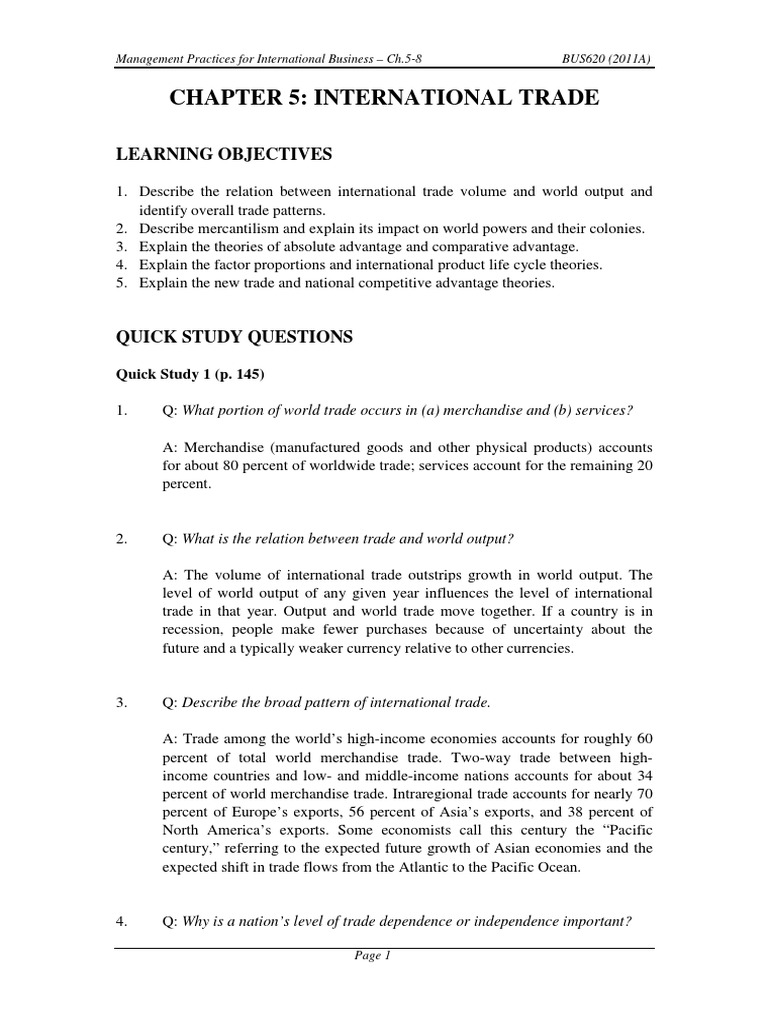 Chapter 5: International Trade: Learning Objectives | PDF | Dumping ...