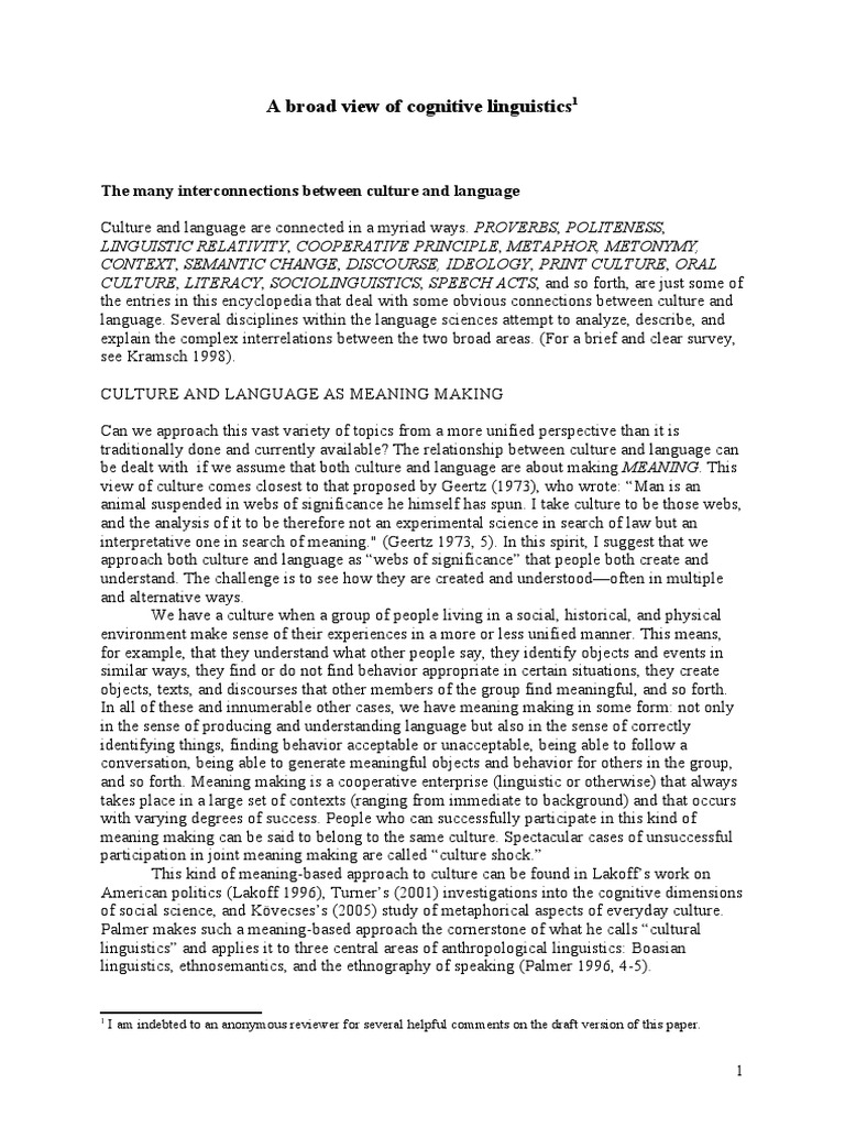 A Broad View of Cognitive Linguistics | PDF | Metaphor | Concept