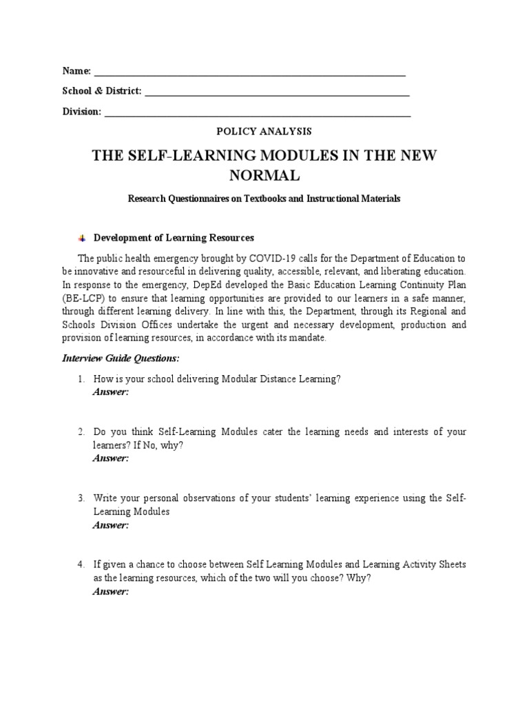 Evaluating Self-Learning Modules in DepEd | PDF | Learning | Education ...