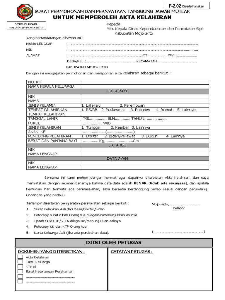 FORMULIR Akta LAHIR | PDF