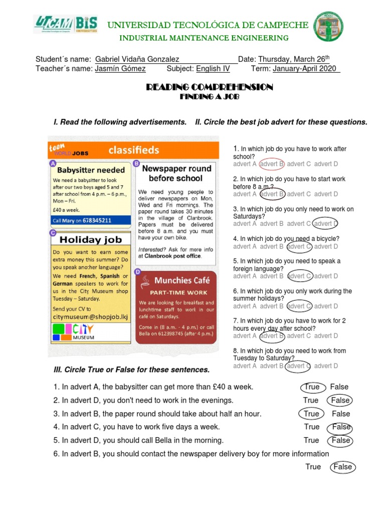 Job Advertisements Reading Exercise | PDF | Advertising | Entertainment