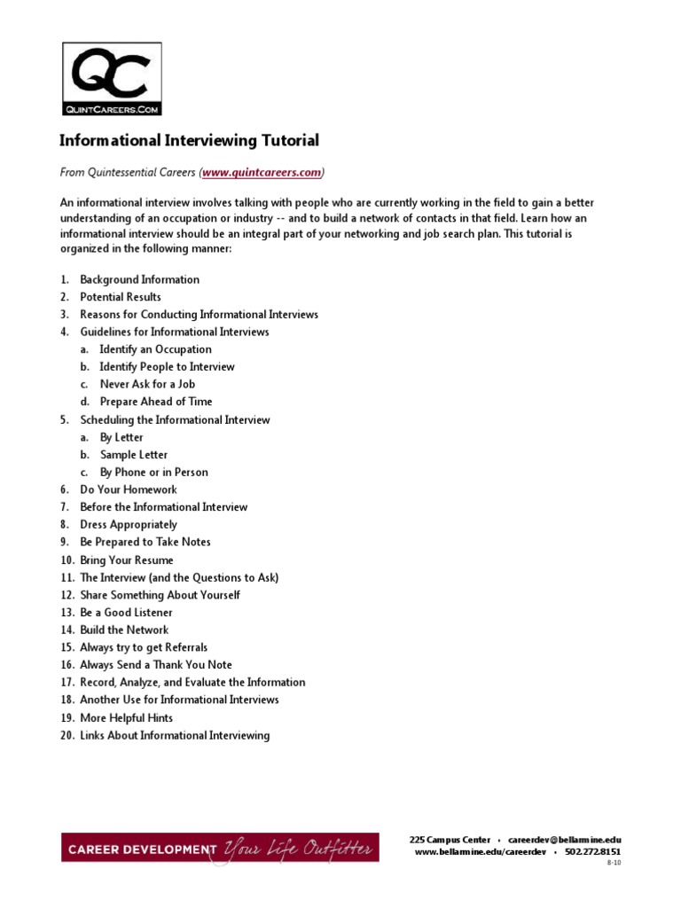 Informational Interviewing Tutorial: From Quintessential Careers | PDF ...