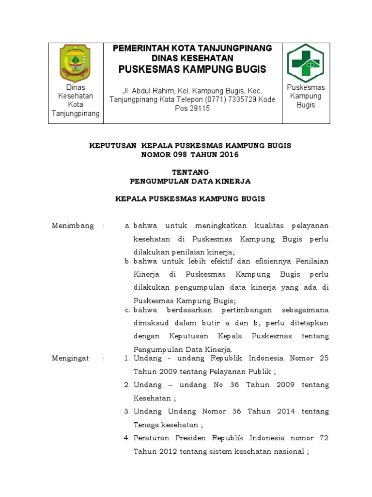 SK Pengumpulan Data Kinerja | PDF