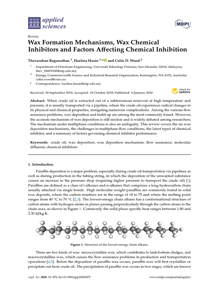 Applied Sciences: Wax Formation Mechanisms, Wax Chemical Inhibitors and ...