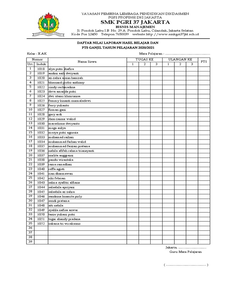 Format Nilai Uts Pdf
