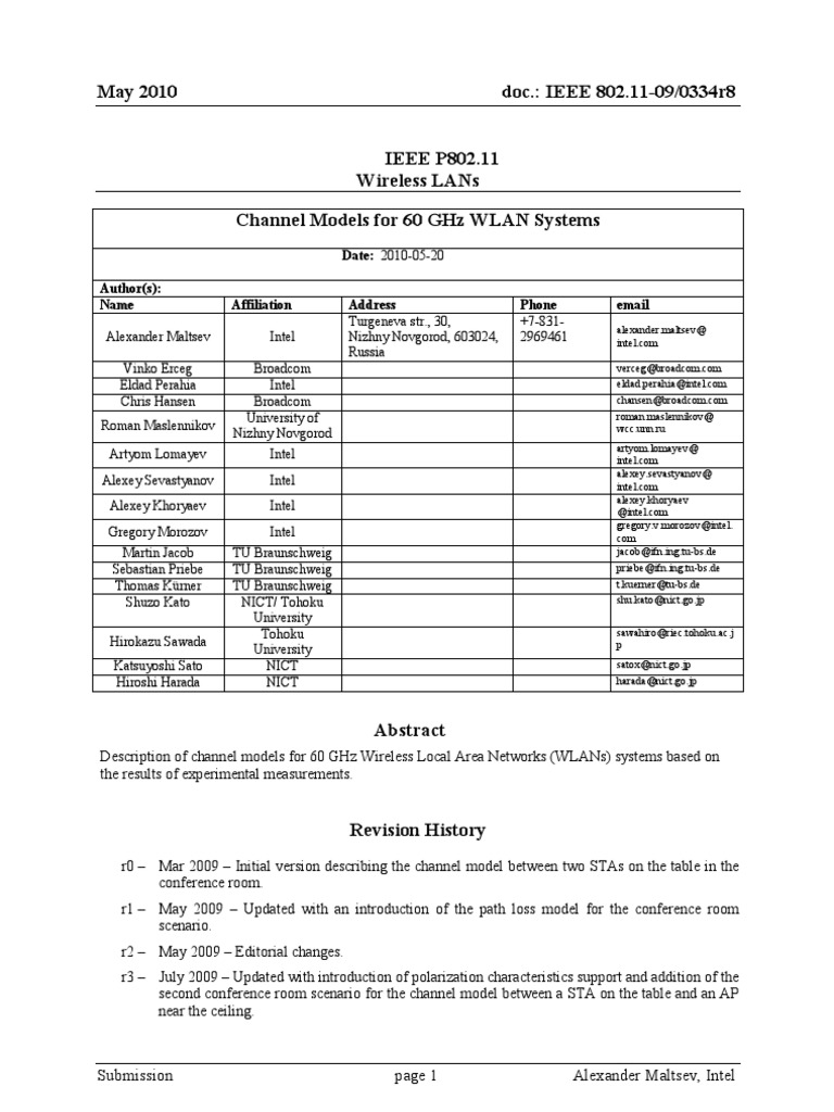11 09 0334 08 00ad Channel Models For 60 GHZ Wlan Systems | PDF ...