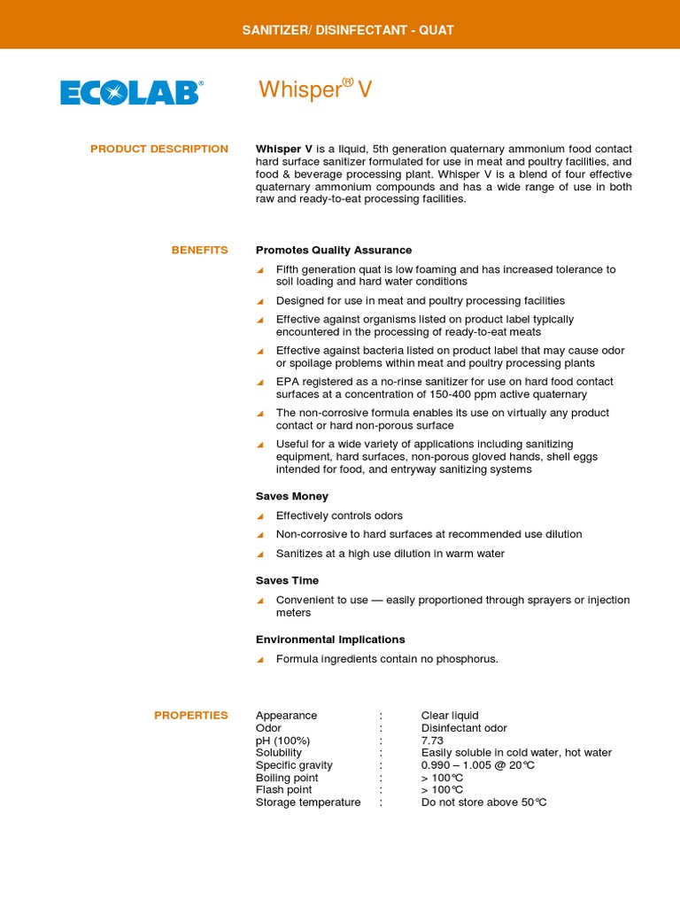 Whisper V: Product Description | PDF | Disinfectant | Water
