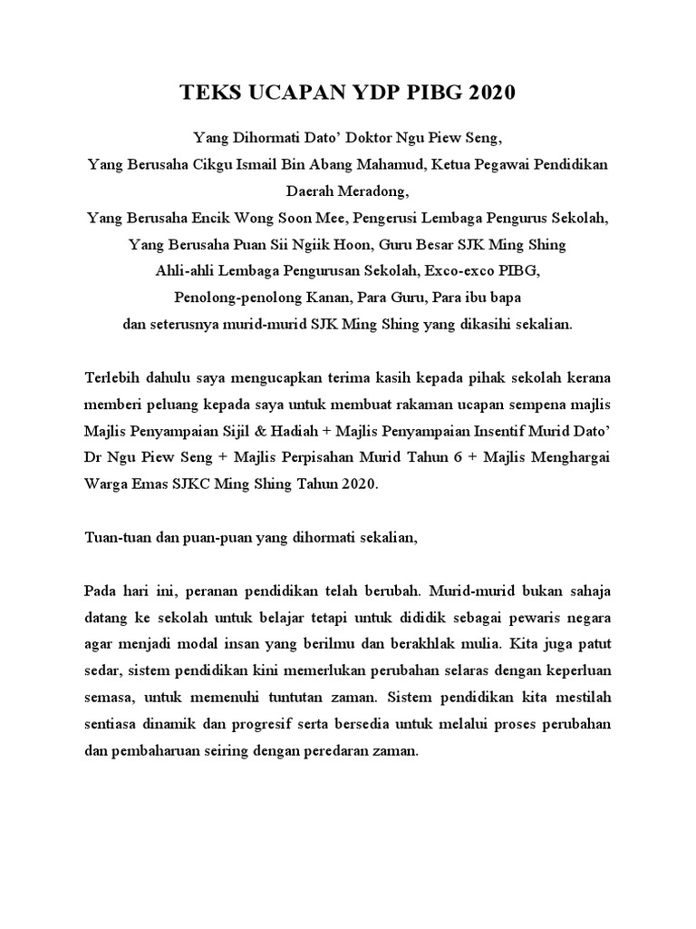 Teks Ucapan PIBG 2020 | PDF | Karier & Perkembangan