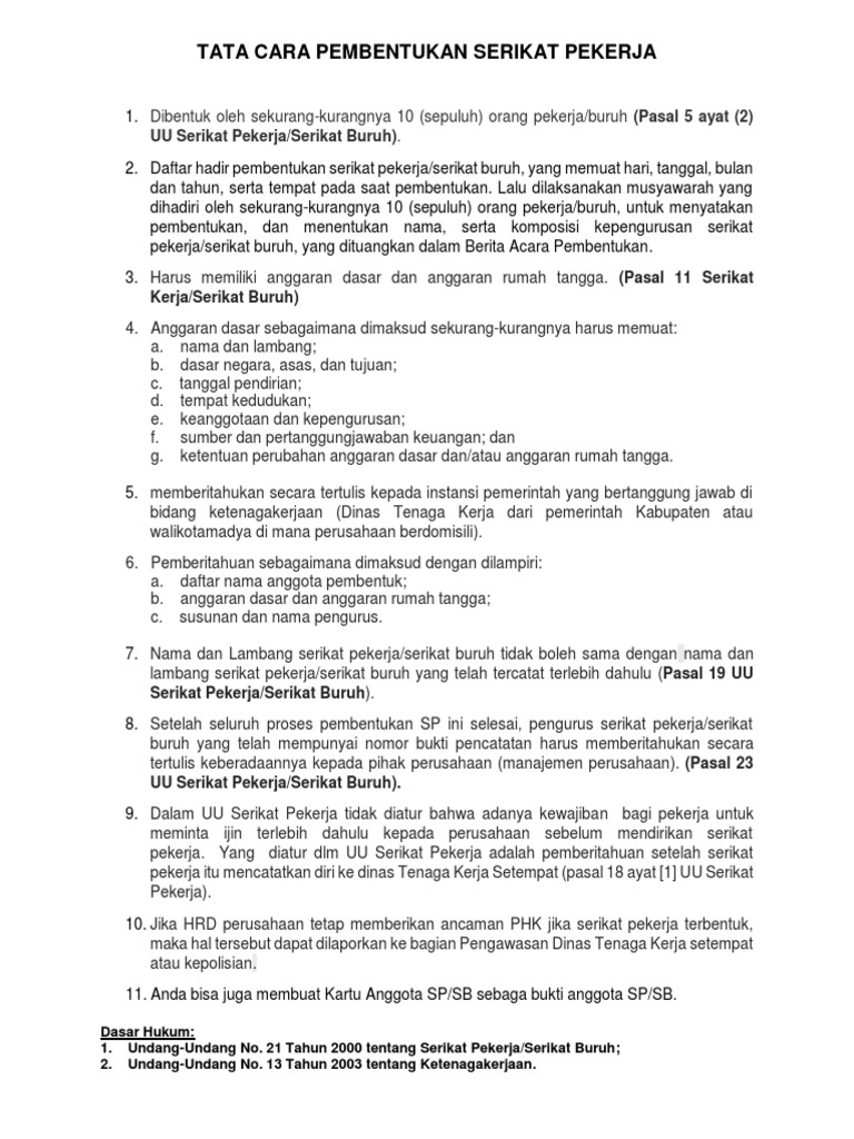 Tata Cara Pembentukan Serikat Pekerja | PDF