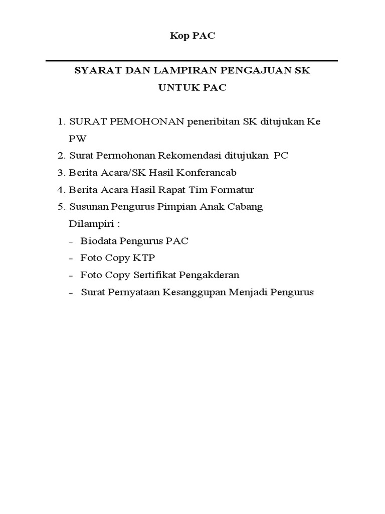 Contoh Surat Permohonan SK PAC | PDF