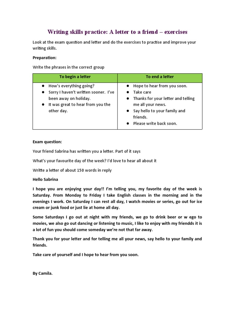 Writing Skills Practice: A Letter To A Friend - Exercises | PDF