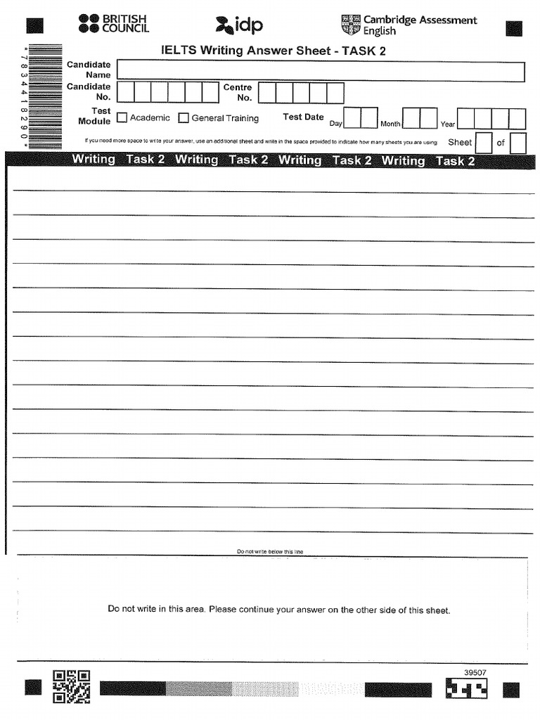 Writing Answer Sheet Task 2 Sample | PDF