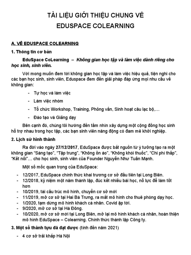 TÀI LIỆU GIỚI THIỆU CHUNG VỀ EDUSPACE | PDF