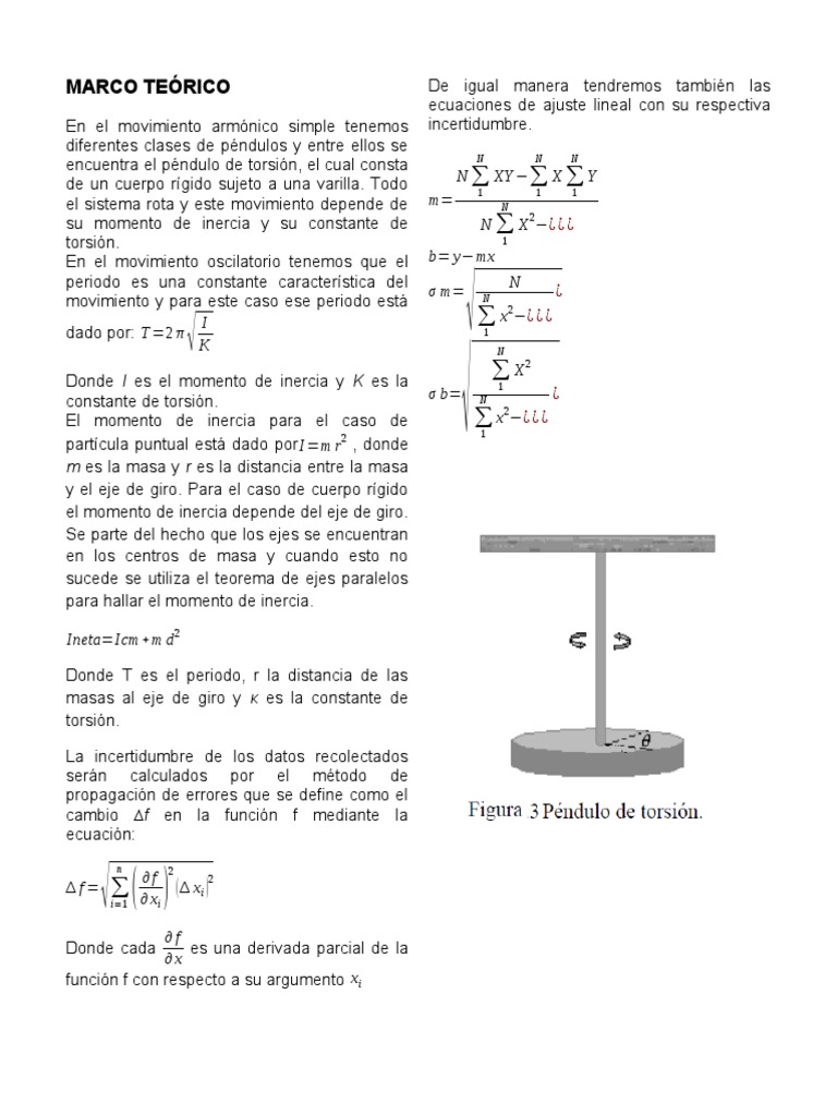 Marco Teorico Péndulo de Torsión p2 | PDF | Péndulo | Masa