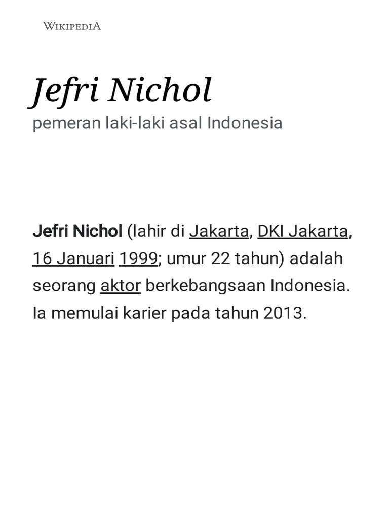 Jefri Nichol - Wikipedia Bahasa Indonesia, Ensiklopedia Bebas | PDF