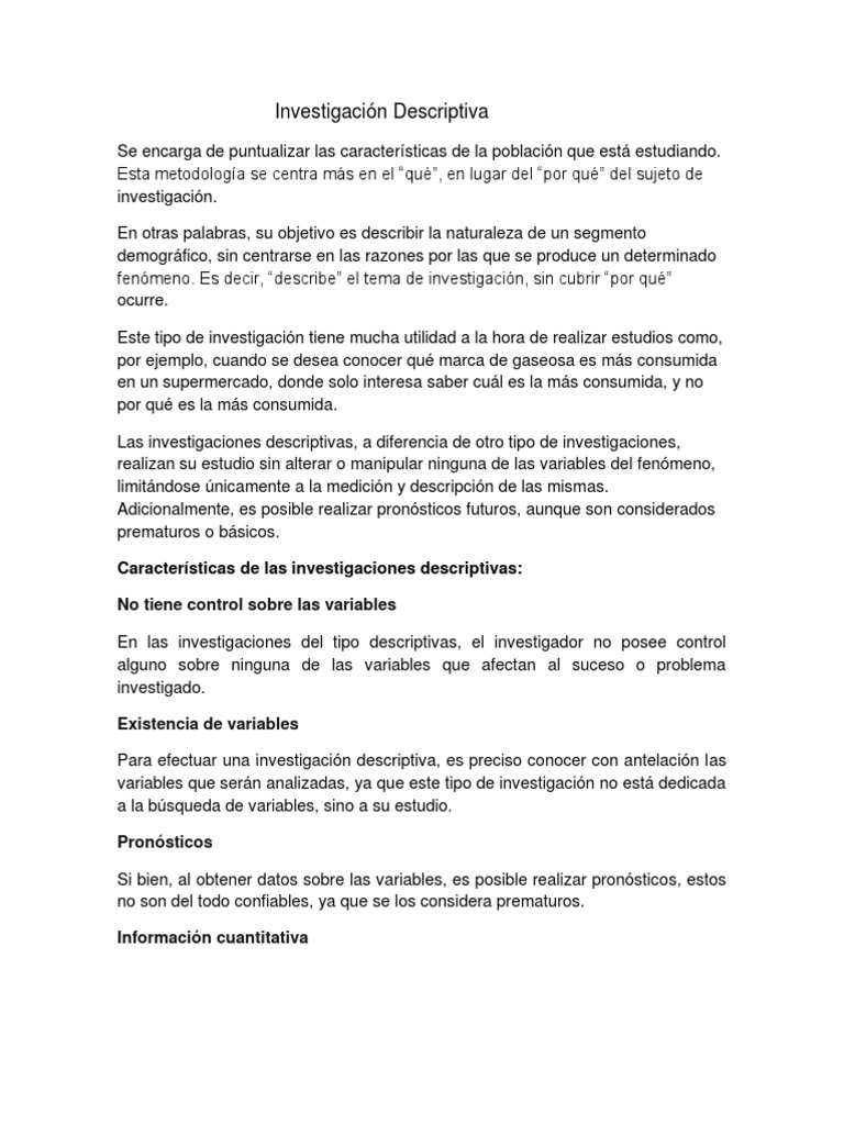 Investigación Descriptiva: Características y Ejemplos | PDF ...