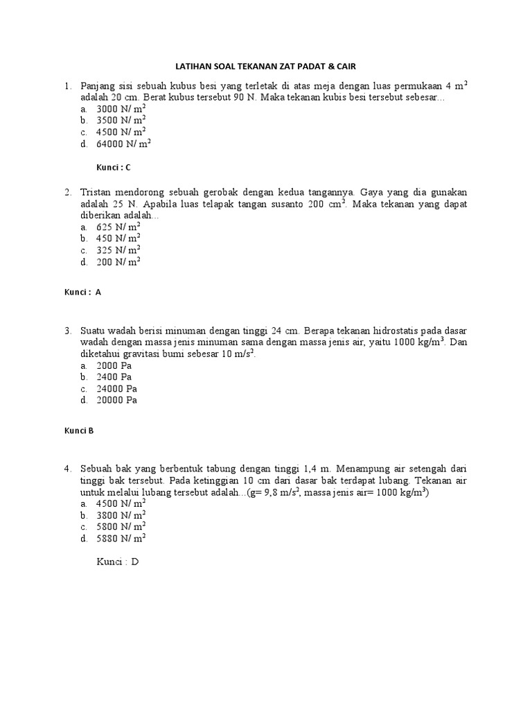Latihan Soal Tekanan Zat Padat | PDF