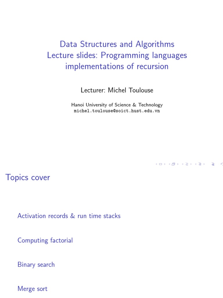 Data Structures And Algorithms Lecture Slides Programming Languages Implementations Of