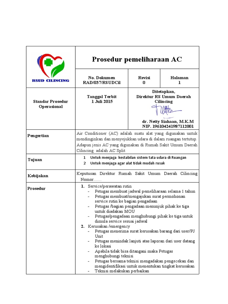 SOP Pemeliharaan Ac | PDF