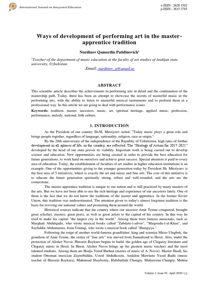 Ways of Development of Performing Art in The Master-Apprentice ...