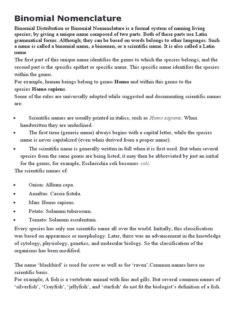 An Overview of Binomial Nomenclature and its Importance in ...