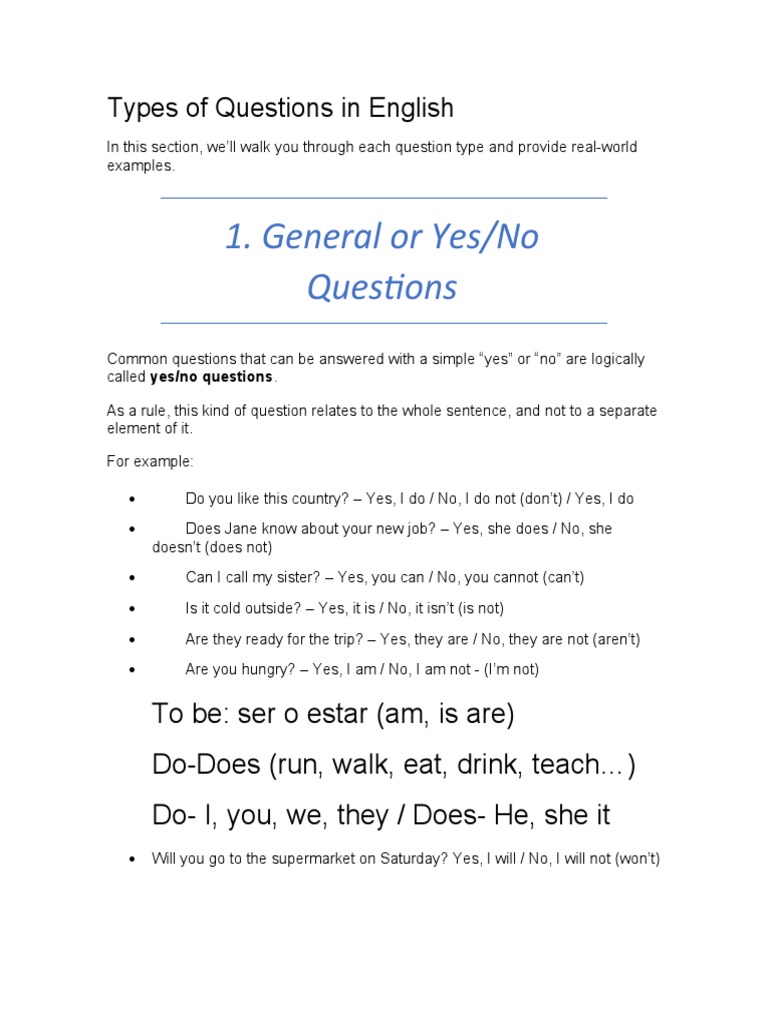 Types of Questions in English | PDF | Question | Morphology