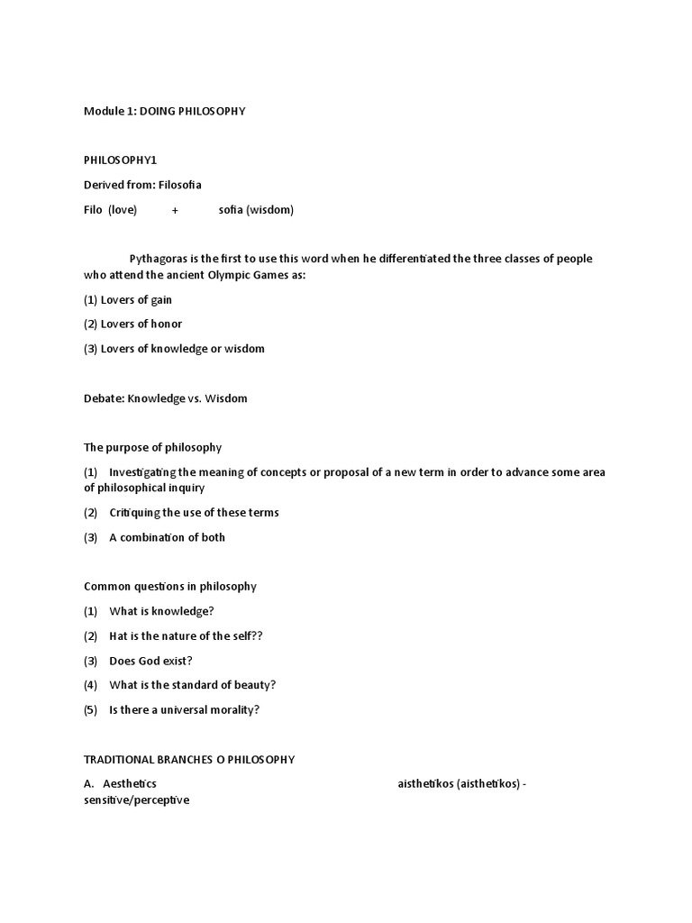 Module 1 Philo | PDF | Reason | Metaphysics