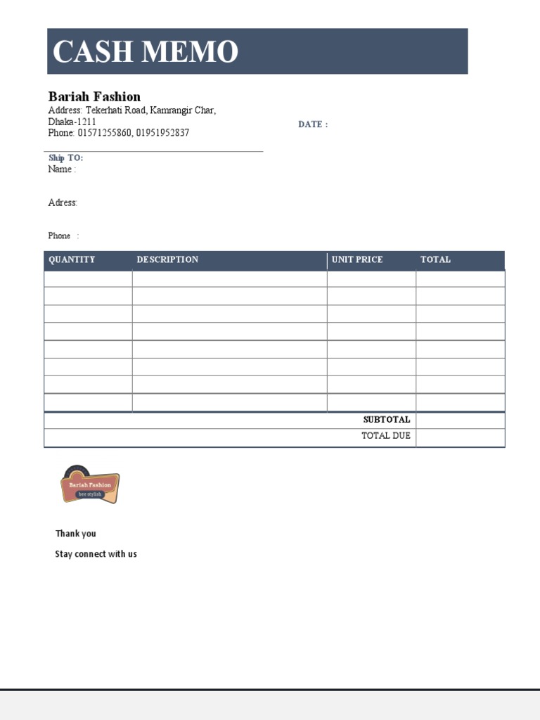Cash Memo Format For MS Word1 | PDF