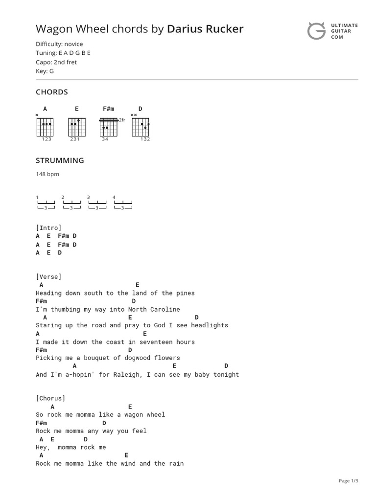 Wagon Wheel Chords by Darius Rucker | PDF | Song Structure | Guitars