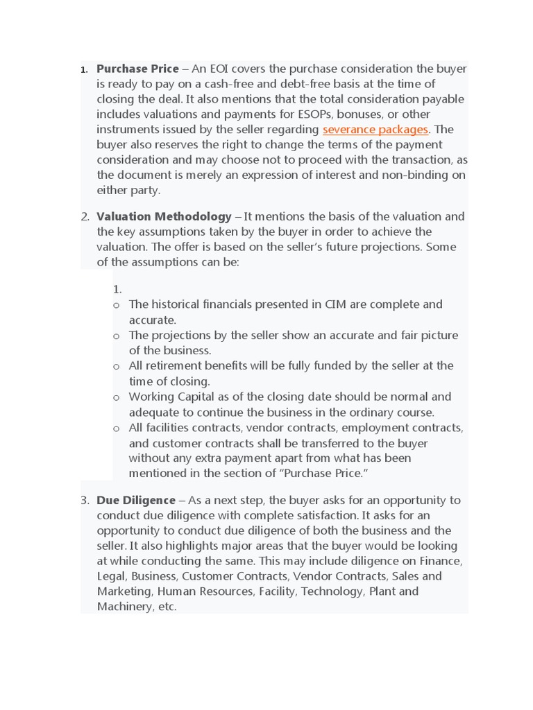 Purchase Price - An EOI Covers The Purchase Consideration The Buyer ...