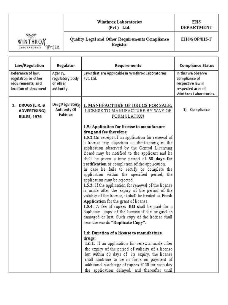 Quality LEGAL AND OTHER REQUIREMENTS REGISTER | PDF | License | Tablet ...