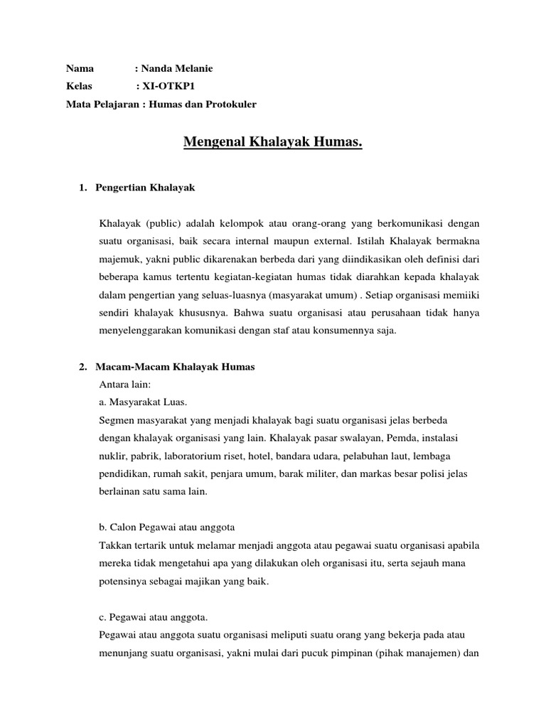 Tugas Humas Mengenal Khalayak Humas | PDF