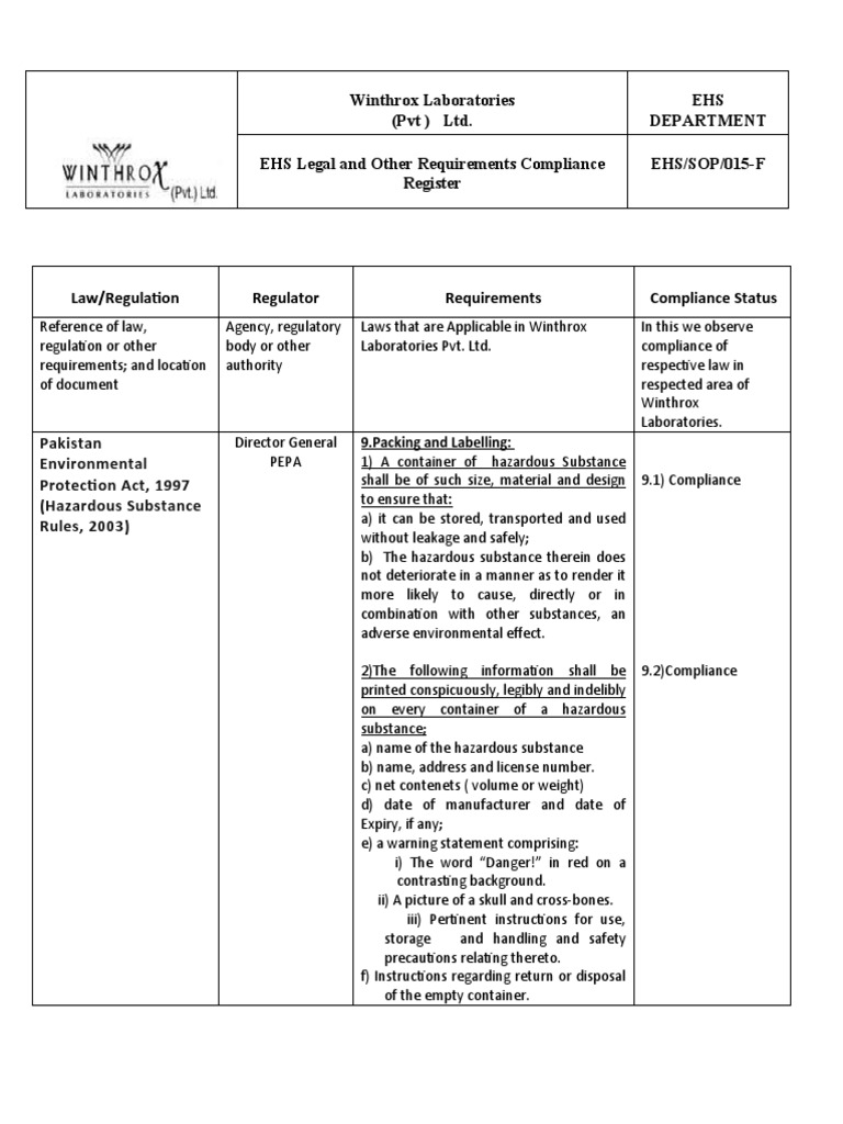 Register - EHS Legal Requirements | PDF | Personal Protective Equipment ...