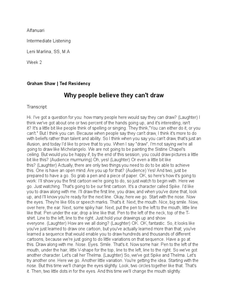 Why People Believe They Can't Draw: Alfanuari Intermediate Listening ...