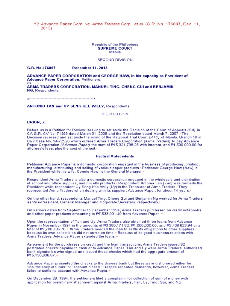 Advance Paper Corp. vs. Arma Traders Corp., Et - Al. (G.R. No. 176897 ...
