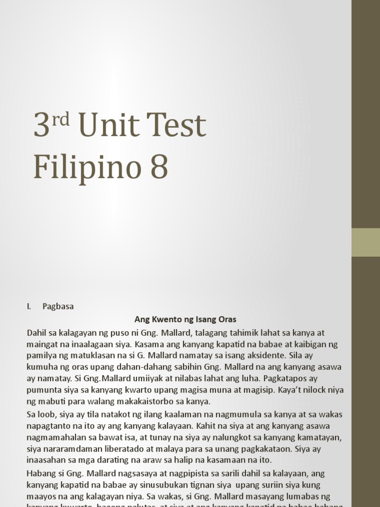 3rd Unit Test Filipino 8 | PDF