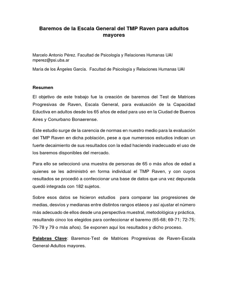 Baremos Raven - Adultos Mayores | PDF | Inteligencia | Envejecimiento