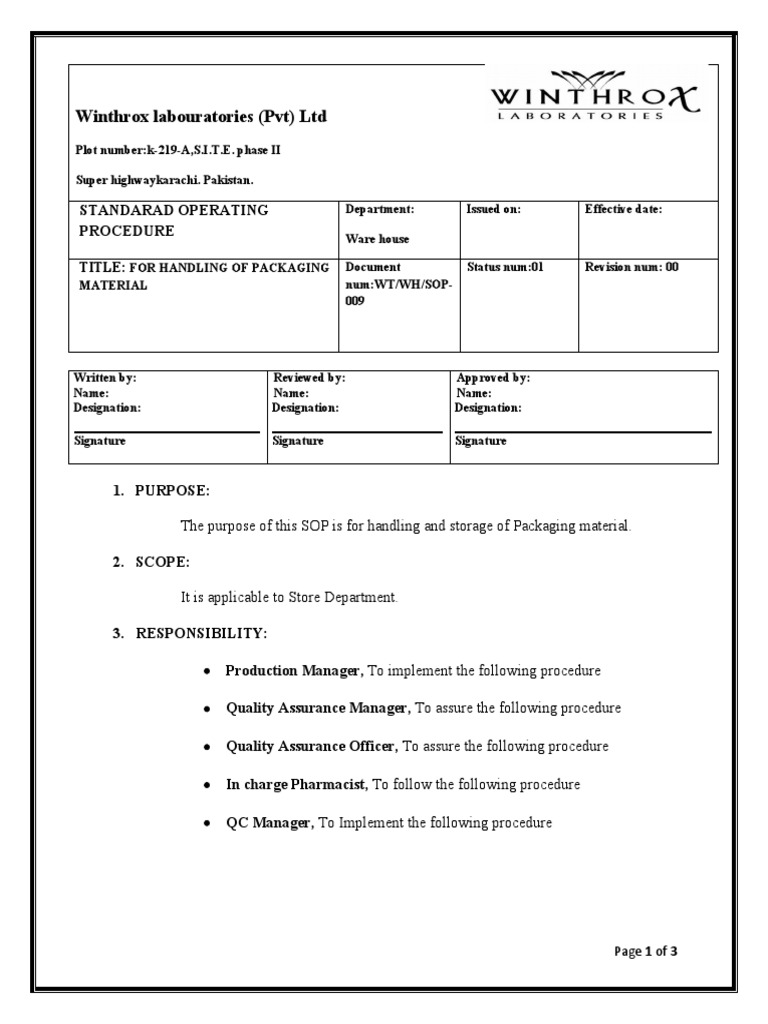 SOP of Handling of Packaging Material | PDF | Packaging And Labeling ...